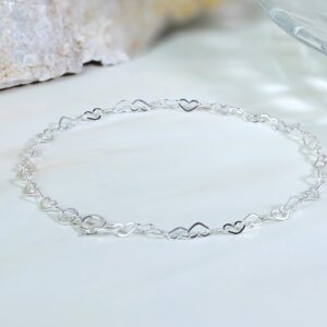 Sterling Silver Heart Loop Link Chain Tennis Bracelet for Women Teens