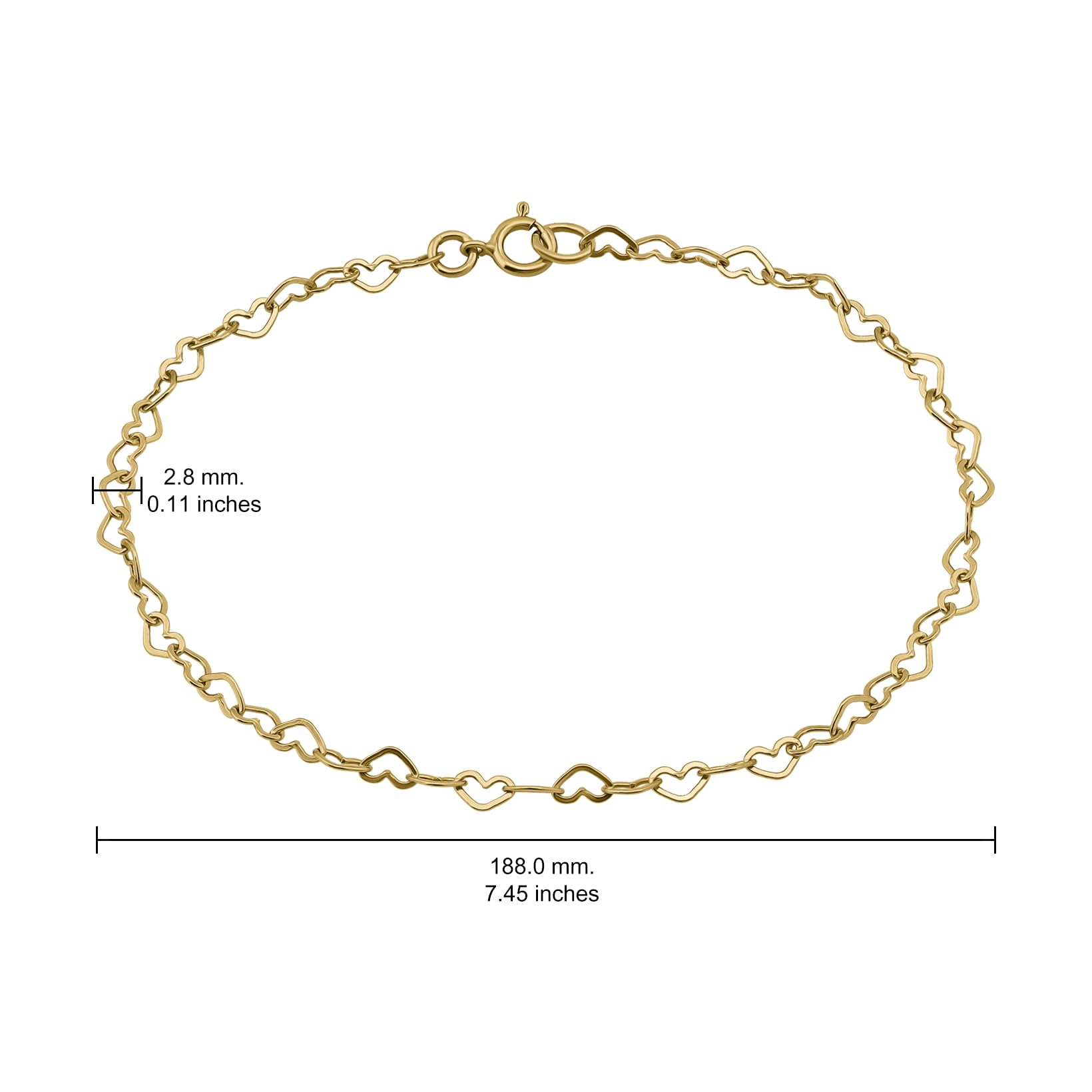 Hoops & Loops Yellow Gold Flashed Sterling Silver Heart Link Chain Bracelet