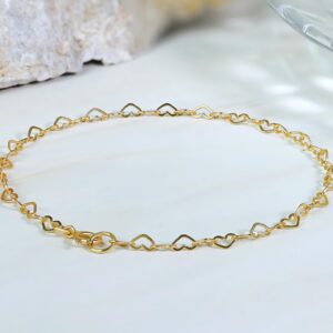 Hoops & Loops Yellow Gold Flashed Sterling Silver Heart Link Chain Bracelet