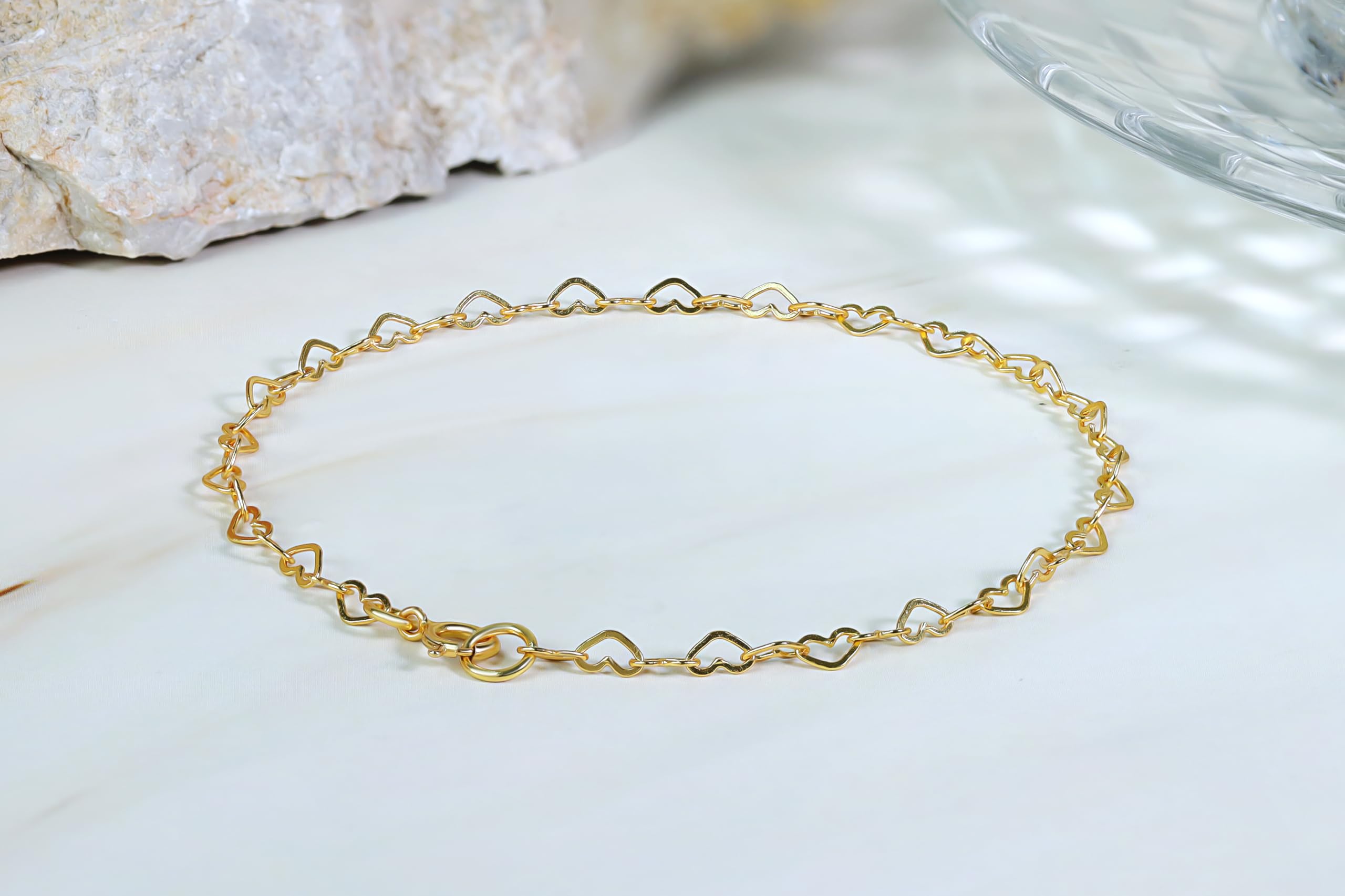 Hoops & Loops Yellow Gold Flashed Sterling Silver Heart Link Chain Bracelet