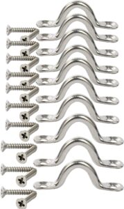 amarine-made pack of 10 stainless steel bimini boat top pad eye , eye straps, tie down, kayak deck loops, tie down anchor point, footman's loop for kayak canoe rigging