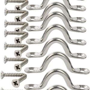 Amarine-made Pack of 10 Stainless Steel Bimini Boat Top PAD Eye , Eye Straps, Tie Down, Kayak Deck Loops, Tie Down Anchor Point, footman's Loop for Kayak Canoe Rigging