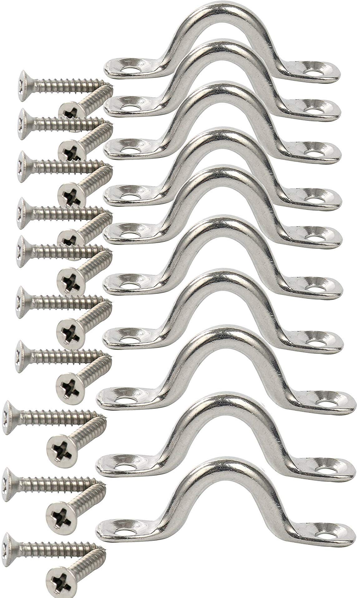 Amarine-made Pack of 10 Stainless Steel Bimini Boat Top PAD Eye , Eye Straps, Tie Down, Kayak Deck Loops, Tie Down Anchor Point, footman's Loop for Kayak Canoe Rigging