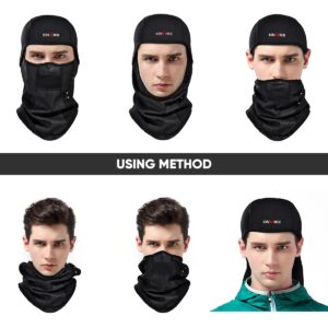 KINGBIKE Balaclava Ski Mask for Men Women Pasamontañas Hombre para Frio Winter Full Face Mask Cold Weather Water Resistant Windproof Fabric with Fleece Thermal Neck Warmer Gear Motorcycle(Black)