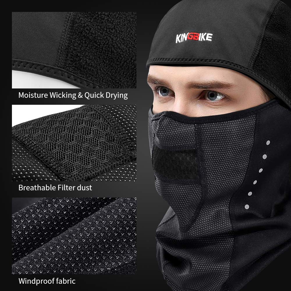 KINGBIKE Balaclava Ski Mask for Men Women Pasamontañas Hombre para Frio Winter Full Face Mask Cold Weather Water Resistant Windproof Fabric with Fleece Thermal Neck Warmer Gear Motorcycle(Black)