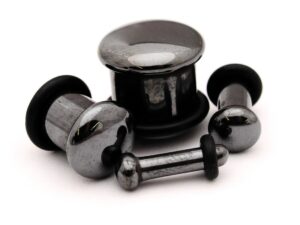 mystic metals body jewelry pair of single flare hematite stone plugs - sold as a pair (6g (4mm))