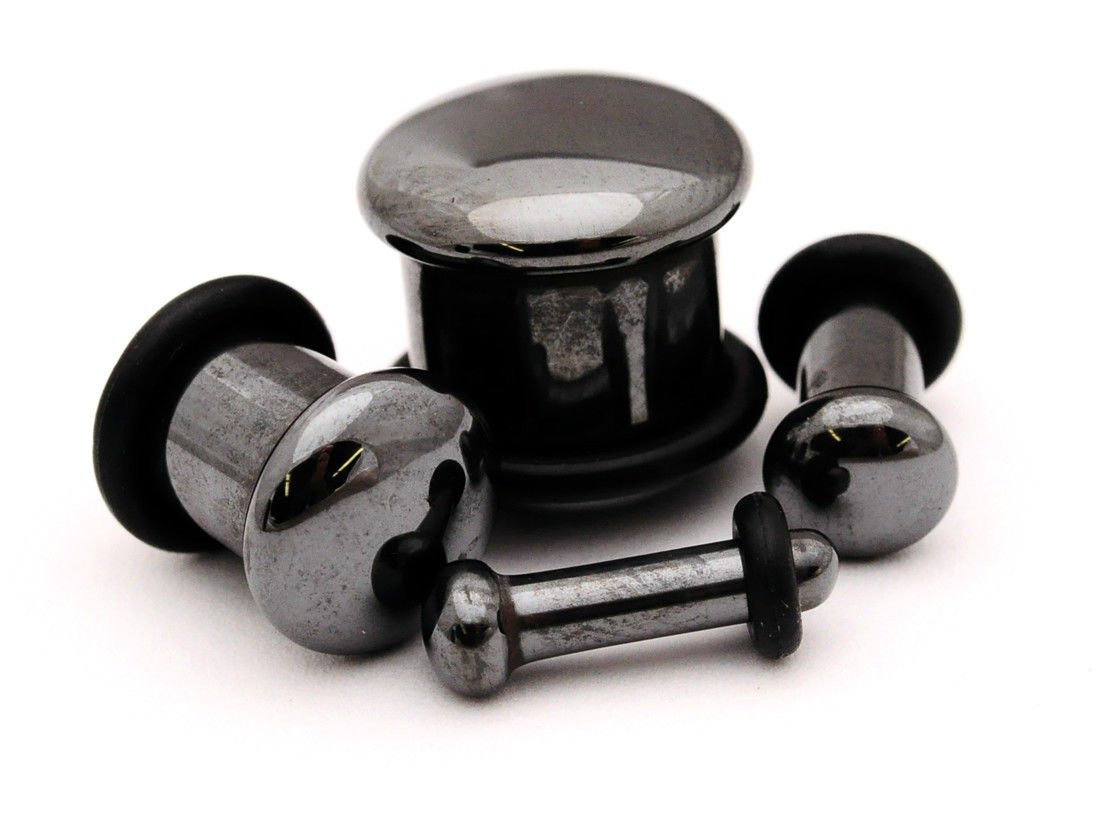 Mystic Metals Body Jewelry Pair of Single Flare Hematite Stone Plugs - Sold As a Pair (6g (4mm))