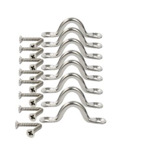 amarine made pack of 8 stainless steel bimini boat top pad eye, eye straps, tie down, kayak deck loops, tie down anchor point, footman's loop for kayak canoe rigging