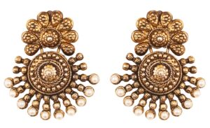 touchstone indian bollywood ancient southern gold jewelry inspired bridal jewelry earrings with faux pearls for women in antique tone and oxidized.