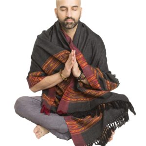 Om Shanti Crafts Meditation or Prayer Shawl or Plain Blanket, Wool Shawl/Wrap, Oversize Scarf. Unisex (Dark Grey)