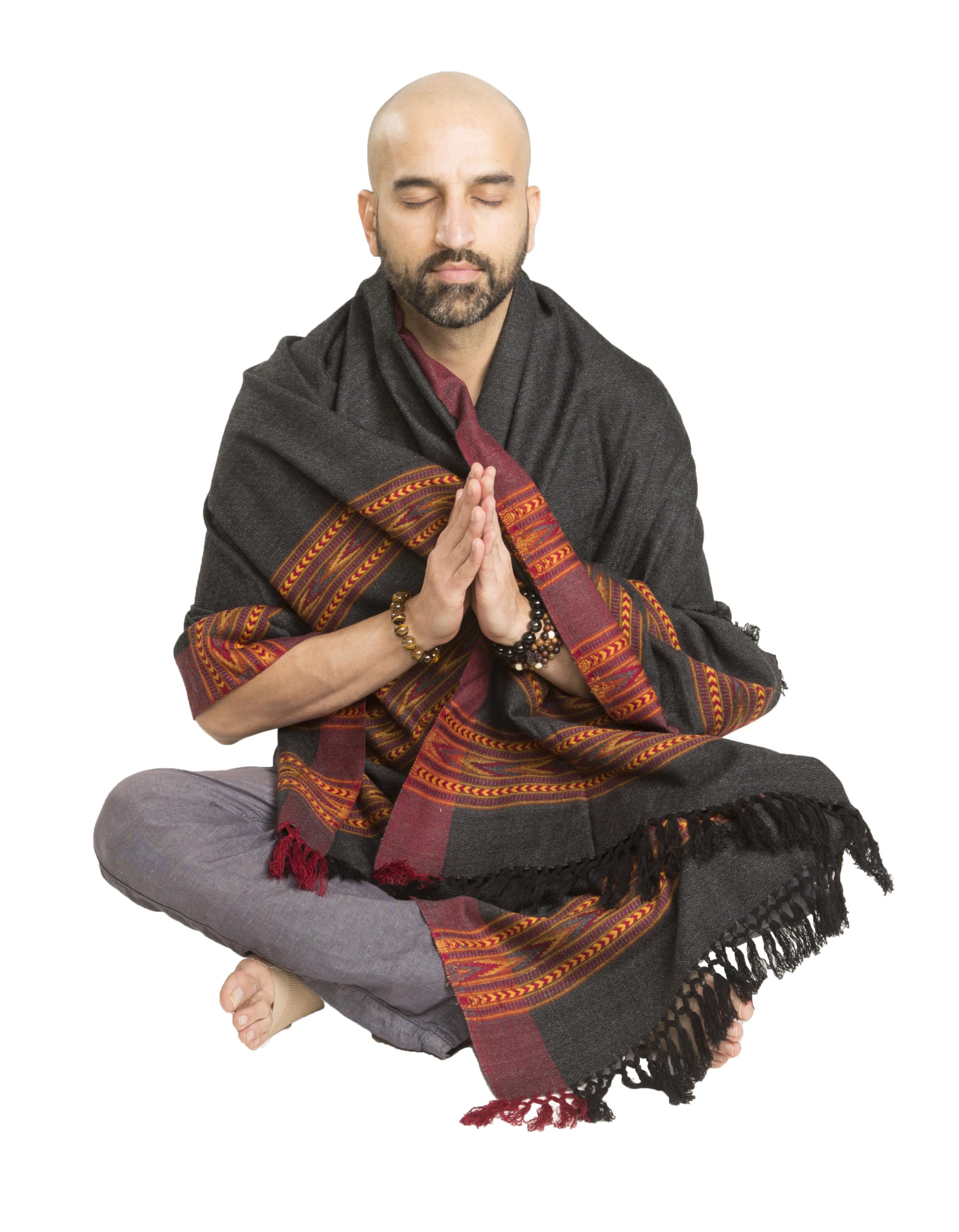 Om Shanti Crafts Meditation or Prayer Shawl or Plain Blanket, Wool Shawl/Wrap, Oversize Scarf. Unisex (Dark Grey)