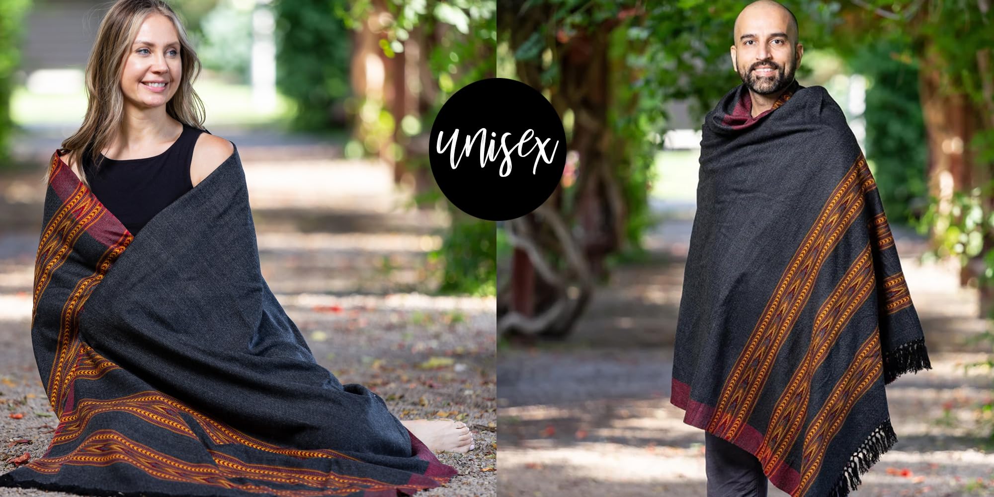 Om Shanti Crafts Meditation or Prayer Shawl or Plain Blanket, Wool Shawl/Wrap, Oversize Scarf. Unisex (Dark Grey)