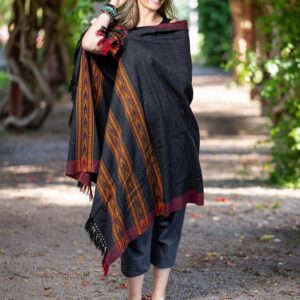 Om Shanti Crafts Meditation or Prayer Shawl or Plain Blanket, Wool Shawl/Wrap, Oversize Scarf. Unisex (Dark Grey)