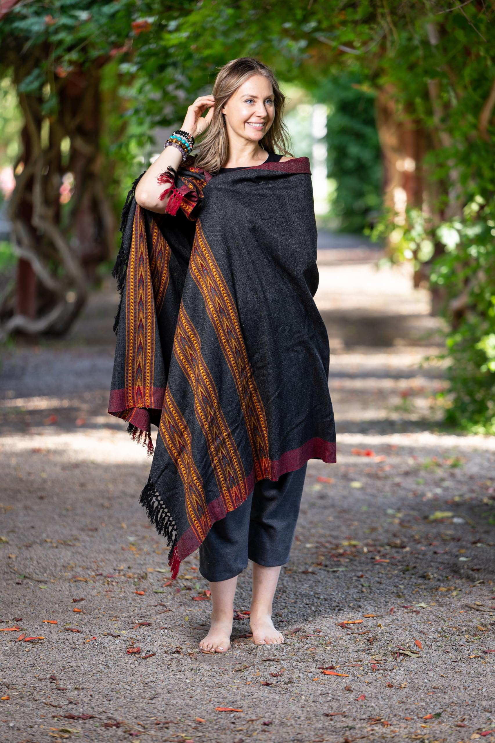 Om Shanti Crafts Meditation or Prayer Shawl or Plain Blanket, Wool Shawl/Wrap, Oversize Scarf. Unisex (Dark Grey)