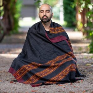 Om Shanti Crafts Meditation or Prayer Shawl or Plain Blanket, Wool Shawl/Wrap, Oversize Scarf. Unisex (Dark Grey)