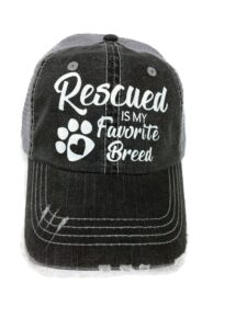 white glitter rescued is my favorite breed grey trucker cap pet animal dog cat