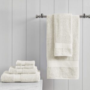 madison park organic 100% cotton bathroom towel set, hotel & spa quality highly absorbent, quick dry, include for shower, handwash & facial washcloth, multi-sizes, ivory