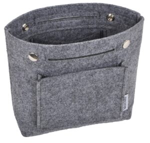 vercord mini slim small felt purse organizer insert inside handbag tote pocketbook for women grey