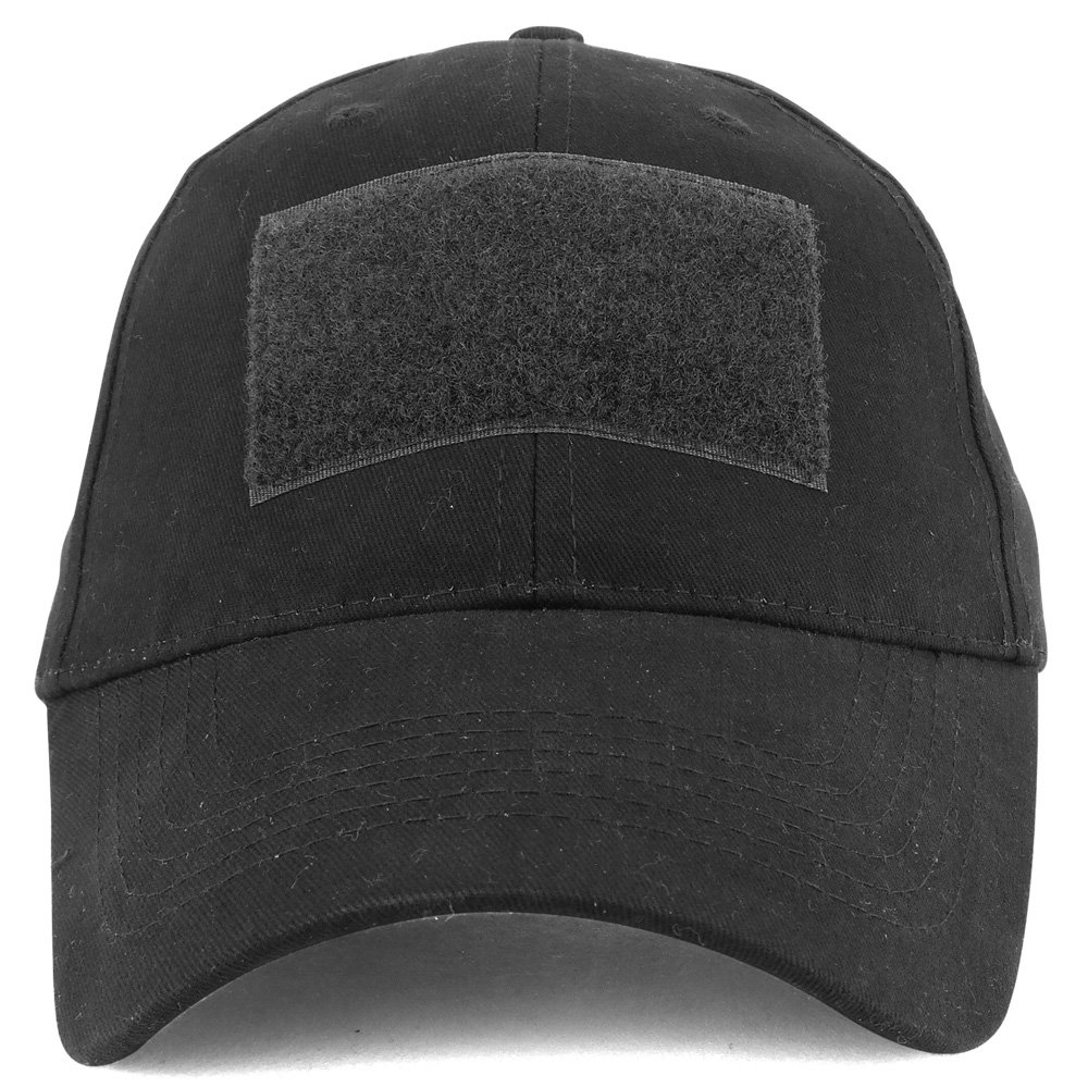 Armycrew Military Tactical Hook Front Patch Blank Cotton Adjustable Baseball Cap - Black