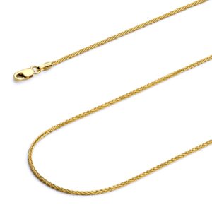 wellingsale 14k solid yellow gold 1.1mm round wheat chain with lobster claw clasp - 18" inches