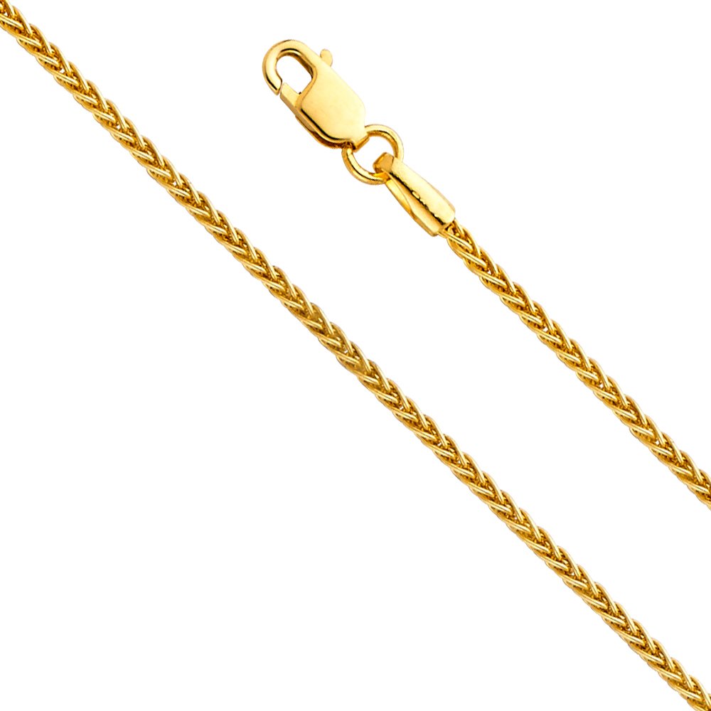 Wellingsale 14K Solid Yellow Gold 1.1mm Round Wheat Chain with Lobster Claw Clasp - 18" Inches