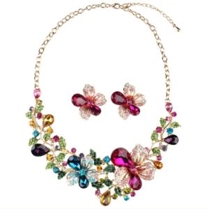 yuhuan women costume jewelry crystal statement necklace and earrings sets chunky jewelry set (style1)