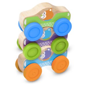 melissa & doug first play wooden animal stacking cars (3 pcs)