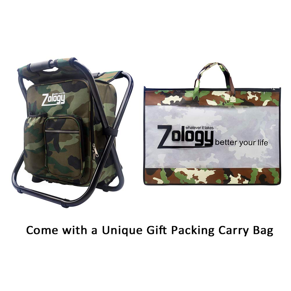 Zology Folding Camping Chair Stool Backpack with Cooler Insulated Picnic Bag, Hiking Camouflage Seat Table Bag Camping Gear, Outdoor Fishing Hunting Gifts for Men