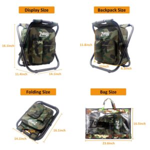 Zology Folding Camping Chair Stool Backpack with Cooler Insulated Picnic Bag, Hiking Camouflage Seat Table Bag Camping Gear, Outdoor Fishing Hunting Gifts for Men