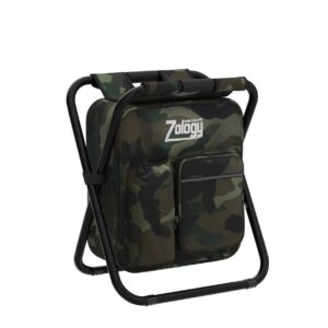 Zology Folding Camping Chair Stool Backpack with Cooler Insulated Picnic Bag, Hiking Camouflage Seat Table Bag Camping Gear, Outdoor Fishing Hunting Gifts for Men