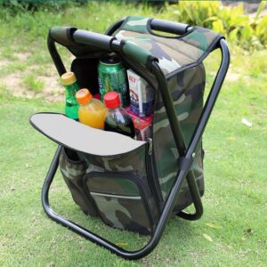 Zology Folding Camping Chair Stool Backpack with Cooler Insulated Picnic Bag, Hiking Camouflage Seat Table Bag Camping Gear, Outdoor Fishing Hunting Gifts for Men