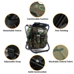 Zology Folding Camping Chair Stool Backpack with Cooler Insulated Picnic Bag, Hiking Camouflage Seat Table Bag Camping Gear, Outdoor Fishing Hunting Gifts for Men