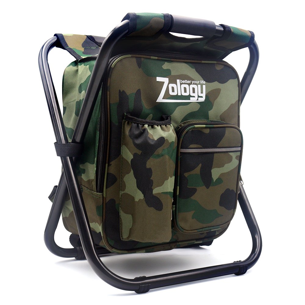 Zology Folding Camping Chair Stool Backpack with Cooler Insulated Picnic Bag, Hiking Camouflage Seat Table Bag Camping Gear, Outdoor Fishing Hunting Gifts for Men