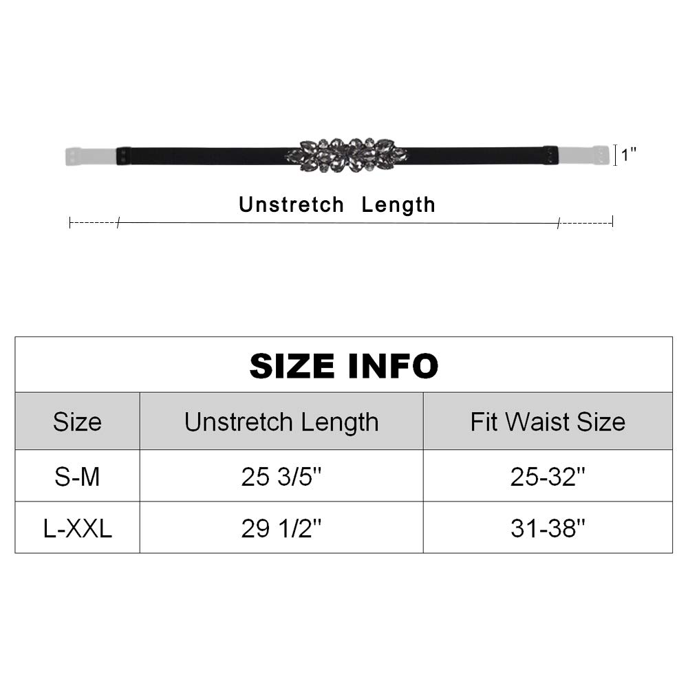 Dorchid Crystal Women Belts Thin Skiny Stretch Cummerbunds Rhinestone Cinch Elastic Slim Belts for Dresses Black S