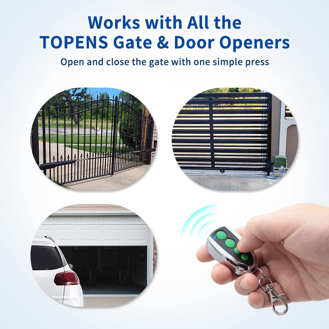 TOPENS M12 Remote Control 4-Button Transmitter for Automatic Swing Sliding Gate Opener 2-Pack Wireless Transmitter Key Fobs Security Gate Controller with Keychain