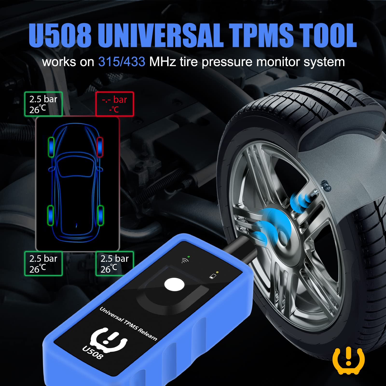 JDIAG TPMS Relearn Tool U508 Universal for Jeep, for Ford, for Chrysler, for Dodge and more Series Vehicles Tire Pressure Monitor Sensor TPMS Reset Activation Tool 2023 Edition (U508, A)