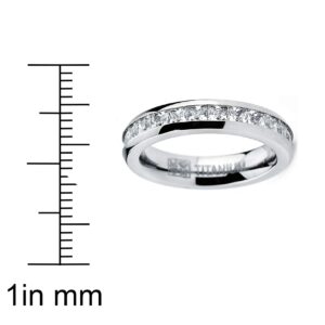 Metal Masters 3MM High Polish Princess Cut Ladies Eternity Titanium Ring Wedding Band with Cubic Zirconia CZ Size 10