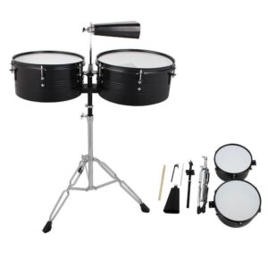 lykos percussion 13" & 14" timbales drum set with stand and cowbell… (black)