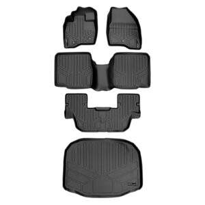 maxliner all weather custom fit 3 row & cargo liner behind the 3rd row black floor mat liner set compatible with 2017-2019 ford explorer (only fits without a center console on the 2nd row)