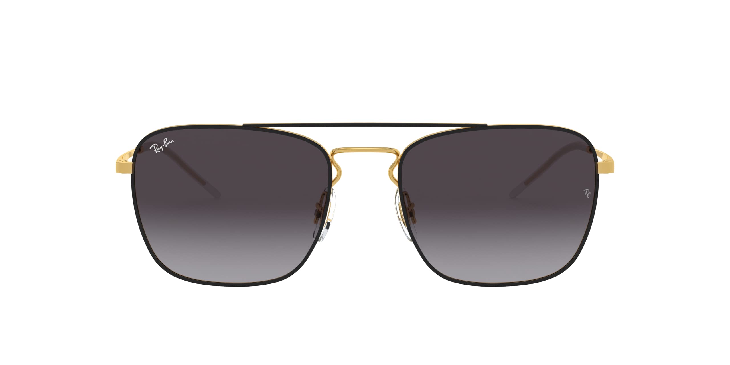 Ray-Ban RB3588 Square Sunglasses, Black On Gold/Light Grey Gradient Dark Grey, 55 mm