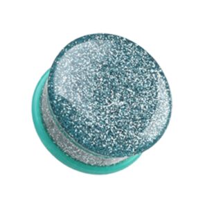 glitter shimmer single flared ear gauge freedom fashion plug (sold by pair) (0 ga, aqua)