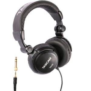 Tascam TH-03 Studio Headphones – Closed Back, Padded, Adjustable Pro Audio Headset with Gold Tip 1/8 inch to 1/4 inch Adaptor