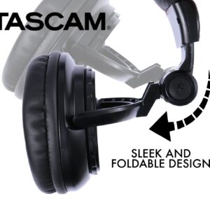 Tascam TH-03 Studio Headphones – Closed Back, Padded, Adjustable Pro Audio Headset with Gold Tip 1/8 inch to 1/4 inch Adaptor