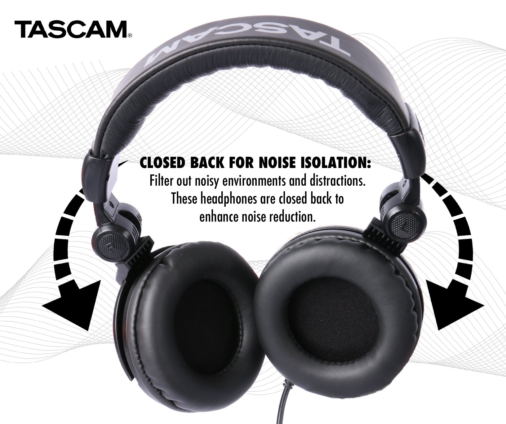 Tascam TH-03 Studio Headphones – Closed Back, Padded, Adjustable Pro Audio Headset with Gold Tip 1/8 inch to 1/4 inch Adaptor