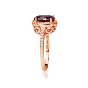 Ice Gems Rose Gold Flashed Silver Simulated Garnet and Cubic Zirconia Round Halo Ring, Size 6