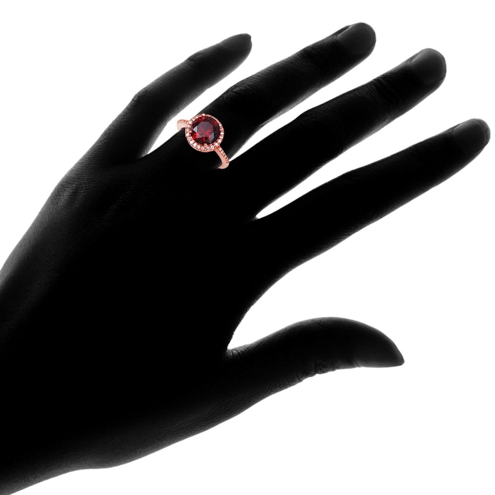 Ice Gems Rose Gold Flashed Silver Simulated Garnet and Cubic Zirconia Round Halo Ring, Size 6