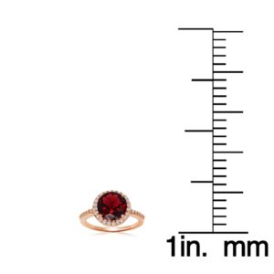 Ice Gems Rose Gold Flashed Silver Simulated Garnet and Cubic Zirconia Round Halo Ring, Size 6