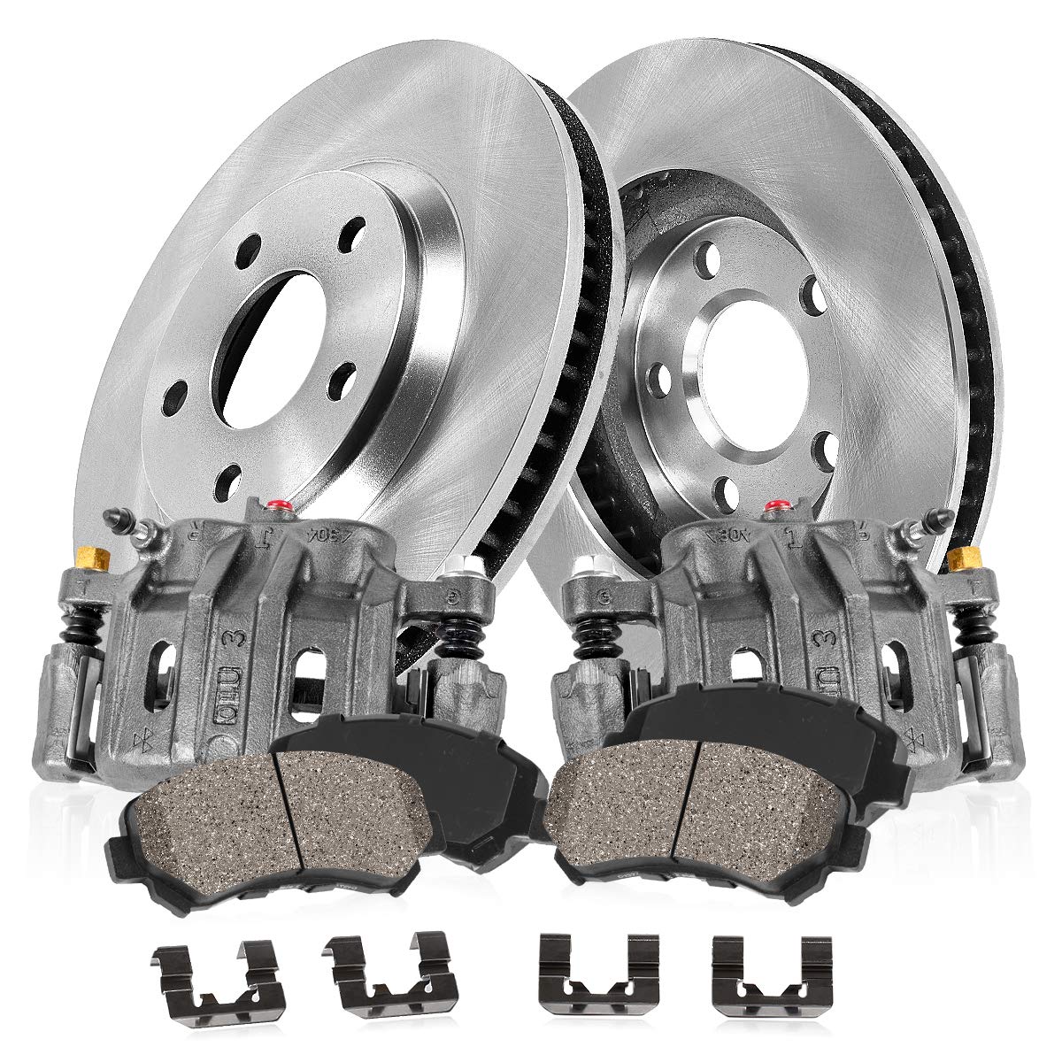 Callahan Front Calipers and Brake Disc Rotors + Ceramic Brake Pads + Hardware Brake Kit For 1999-2004 Ford Excursion F-250 F-350 Super Duty 4WD