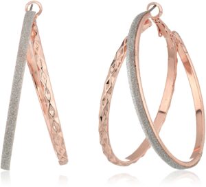 guess rose gold-tone silver glitter paper double hoop earrings