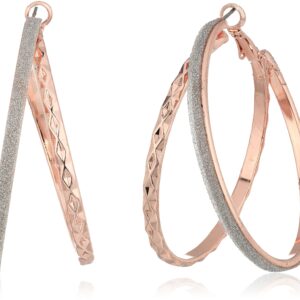 GUESS Rose Gold-Tone Silver Glitter Paper Double Hoop Earrings